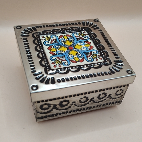 Accents | Vintage Hand Punched Tin Talavera Tile Jewelry Box | Poshmark